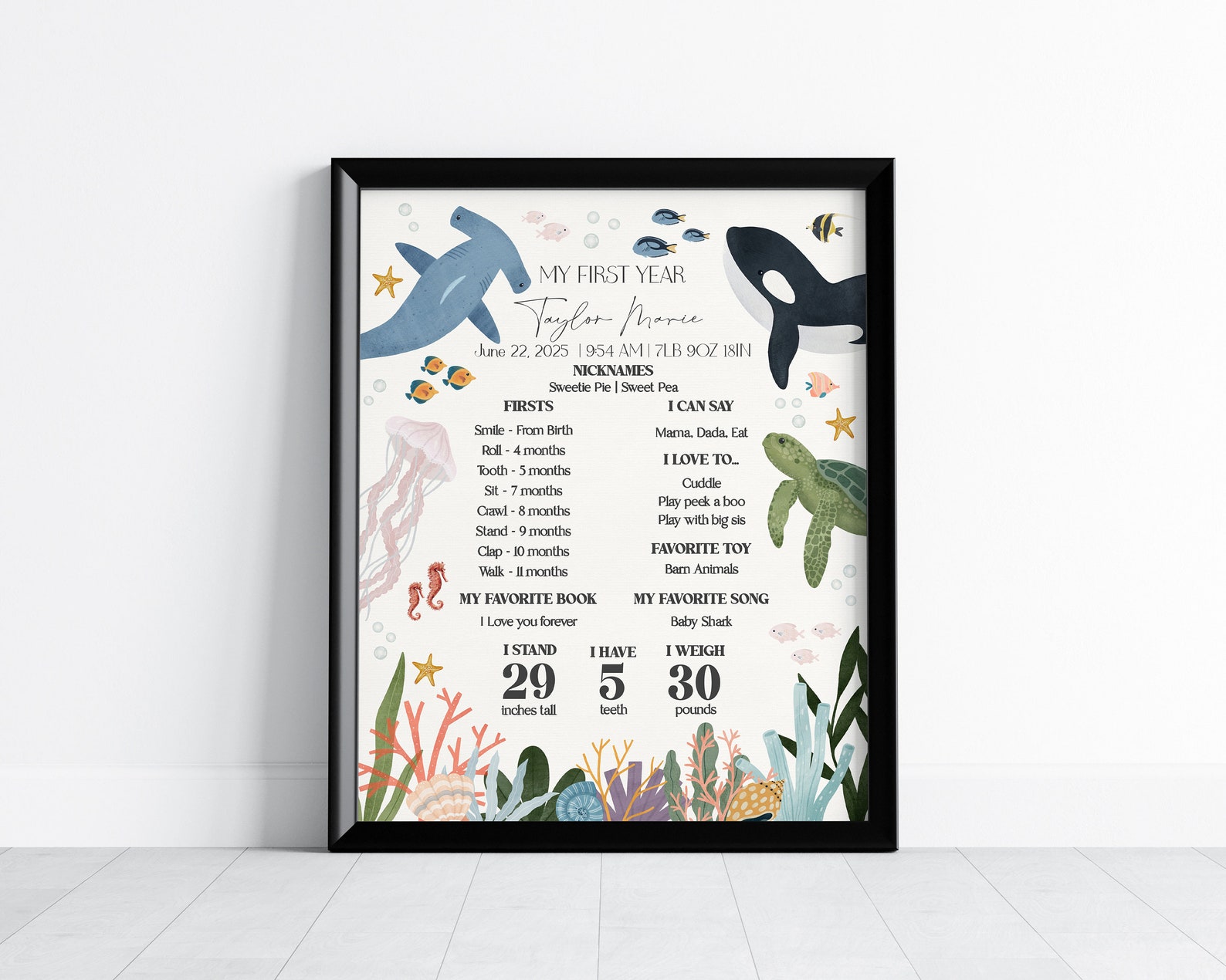 One-der the Sea First Year Milestone Sign Printable Template, Under the ...
