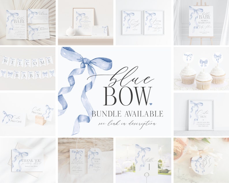 Blue Bow Birthday Welcome Sign Printable Template, Fancy Coquette Bow ...