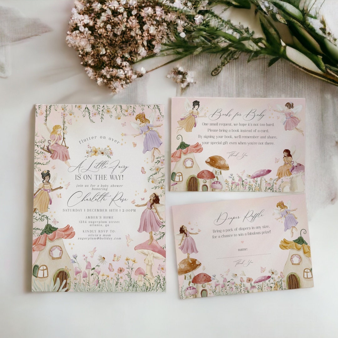 Fairy Baby Shower Invitation Set Template, Enchanted Garden Fairytale ...