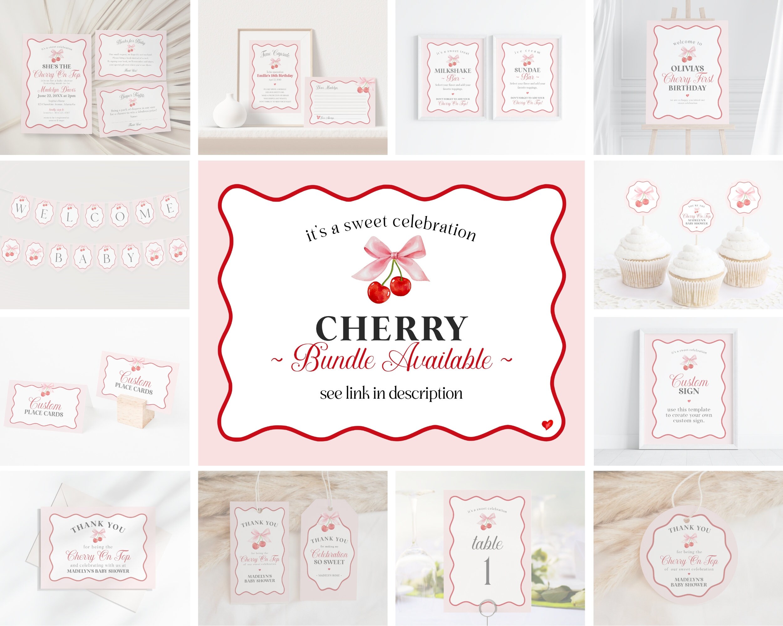 Cherry Sweet Cupcake Toppers Printable for Baby Birthday and Bridal ...
