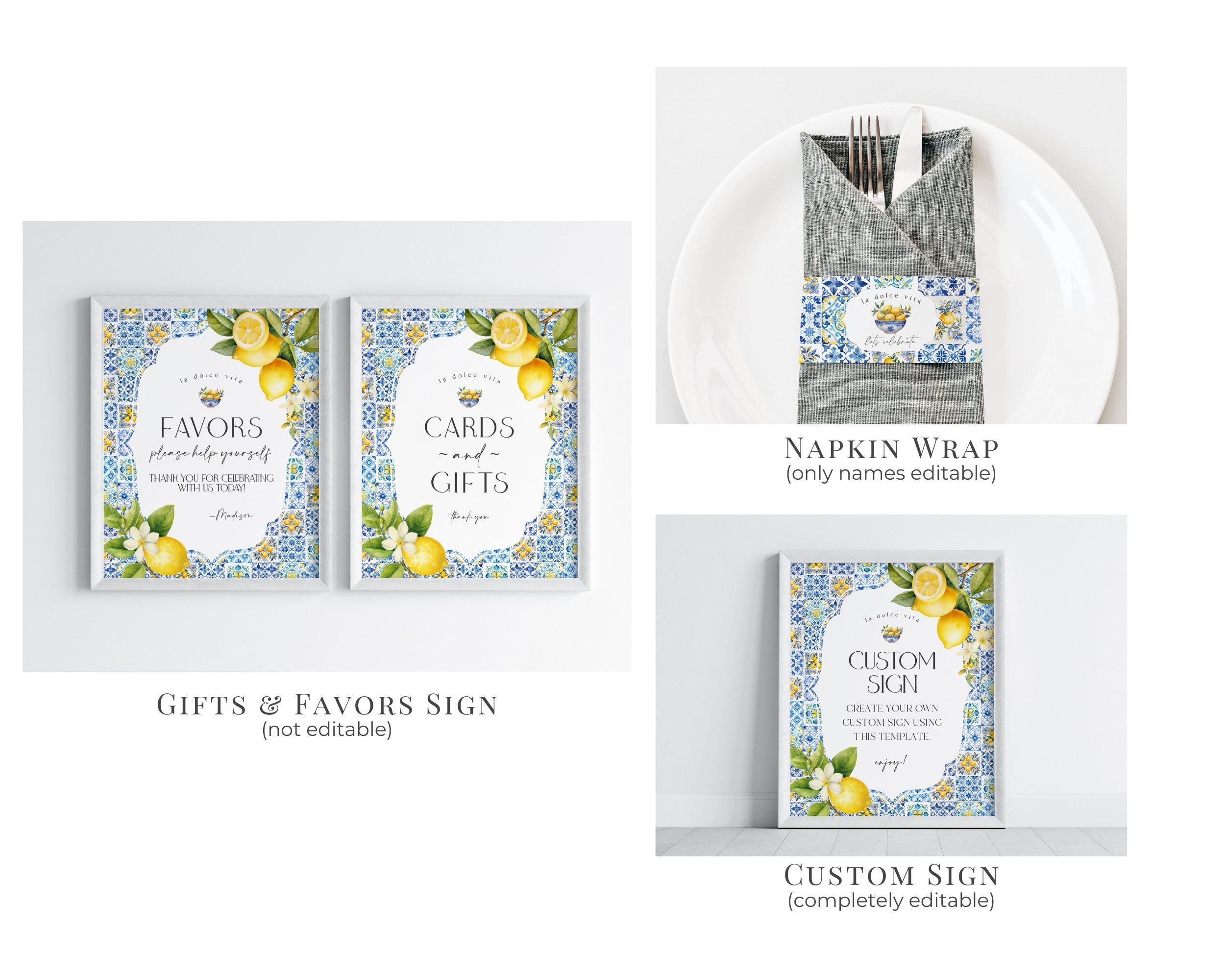 Amalfi Coast Baby Shower Printable Bundle, Lemon Citrus Mediterranean ...