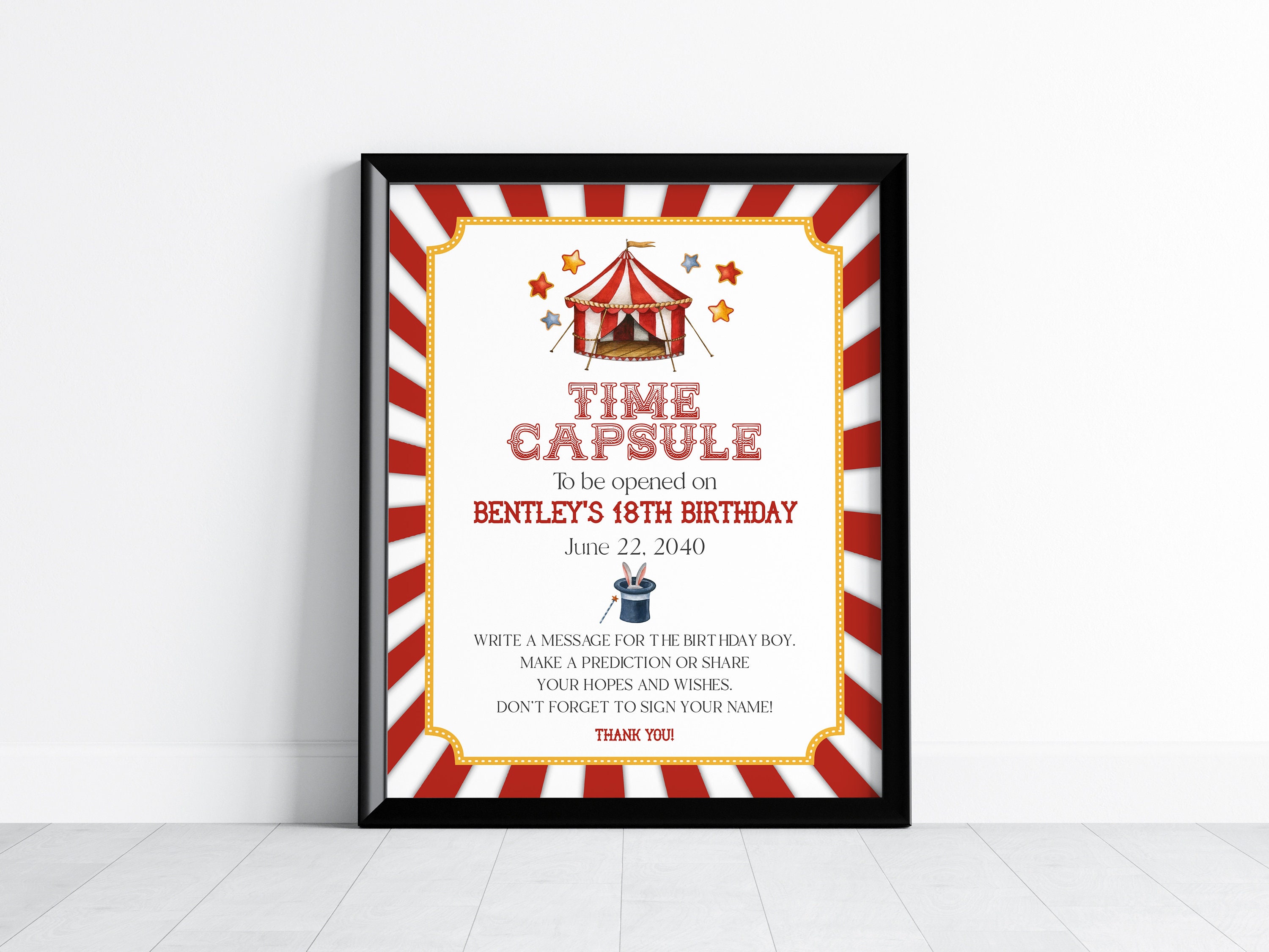 Circus Theme Time Capsule for Birthday Party Instant Download, Carnival ...