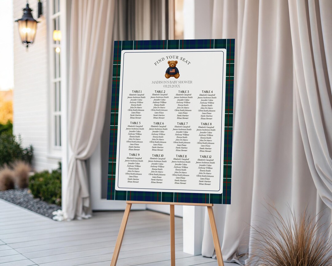 Preppy Bear Seating Chart Poster Template, We Can Bearly Wait Old Money ...