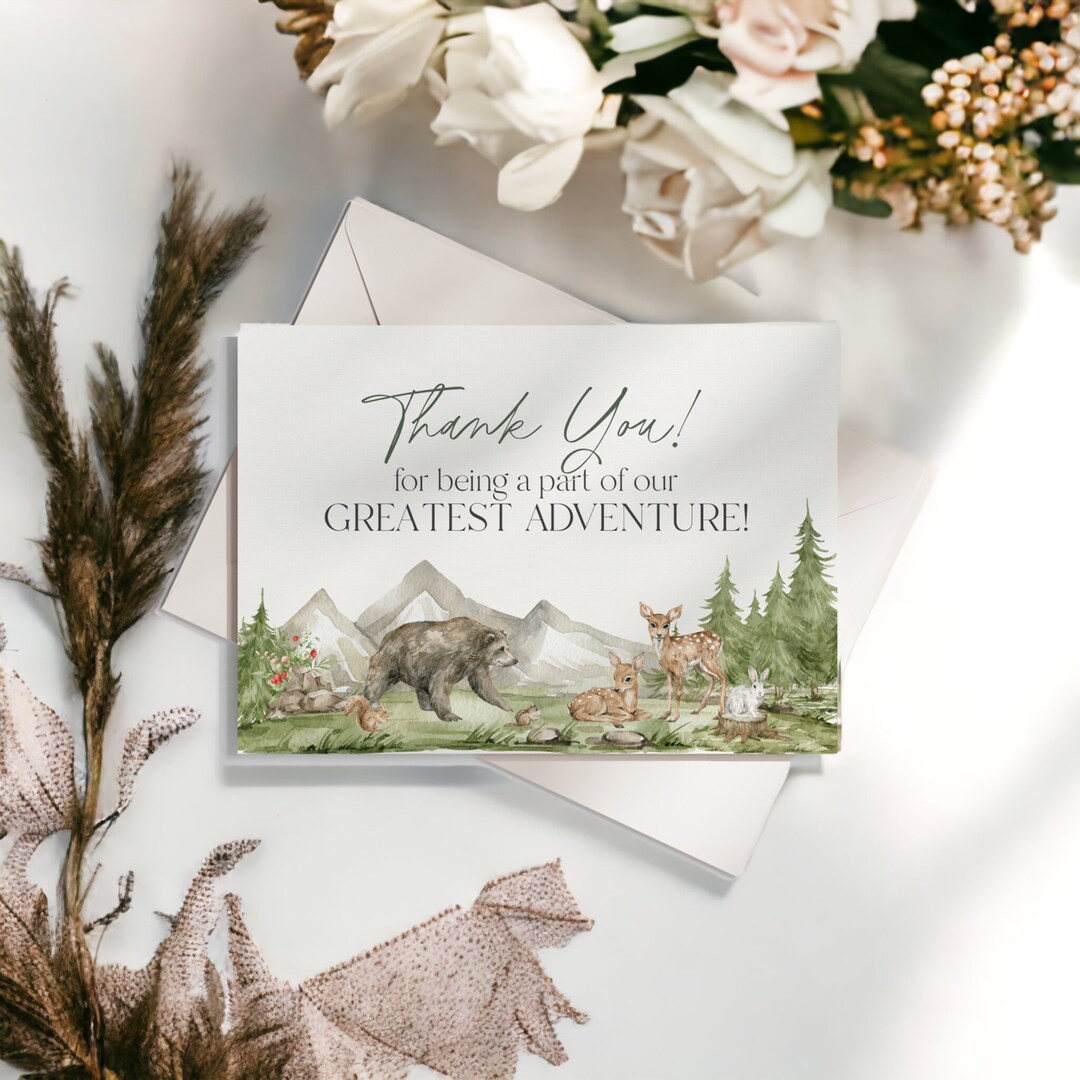 Woodland Animals Thank You Card Printable Template, Adventure Awaits ...