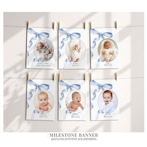 Blue Bow First Birthday Bundle Printable Template, Fancy Coquette Bow ...