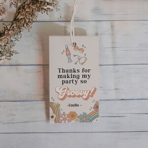 Groovy Floral Birthday Party Favor Tags Printable Template, One Groovy ...