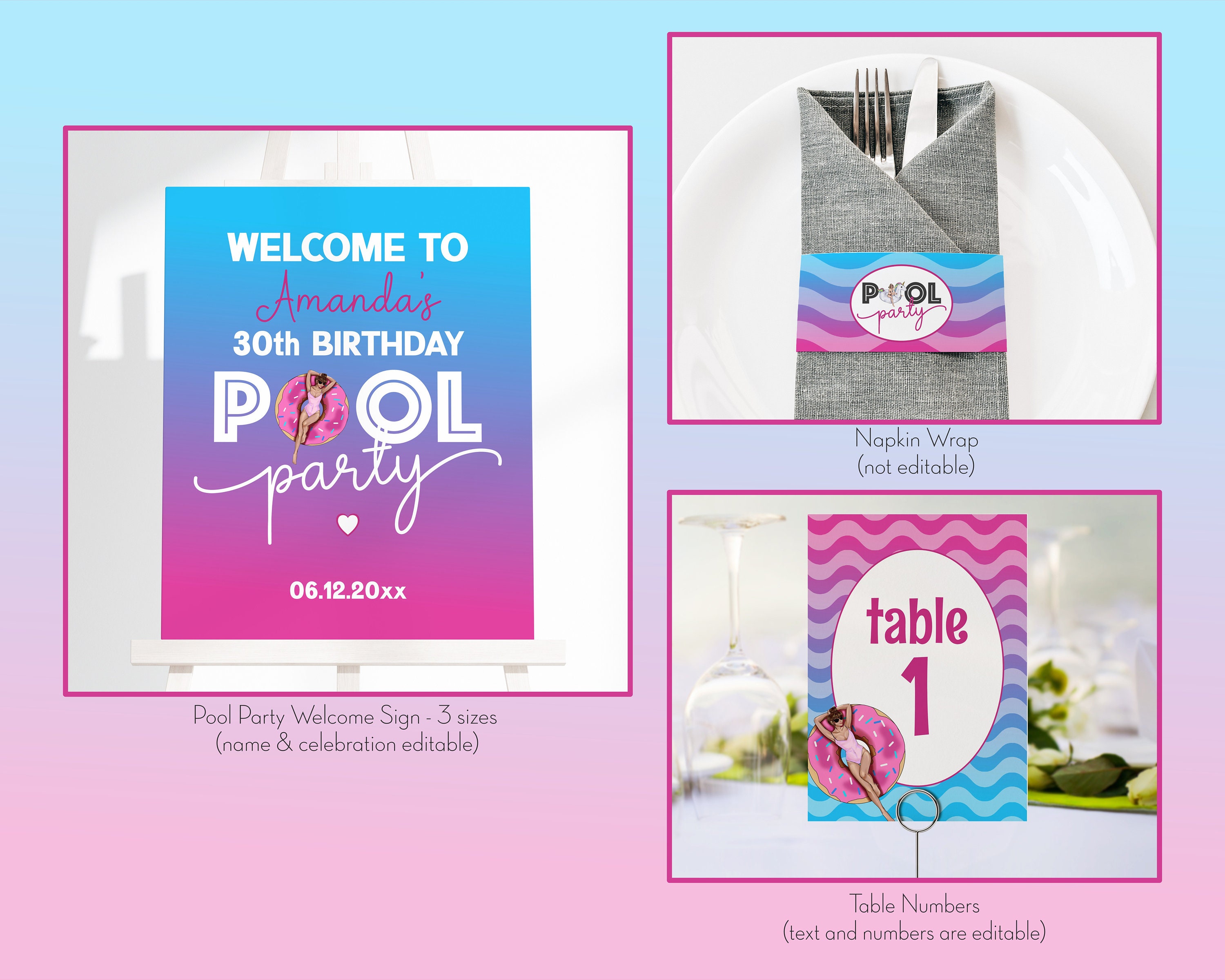 Ombre Pool Party Sweet 16 Pool Party Bundle Summer Birthday - Etsy