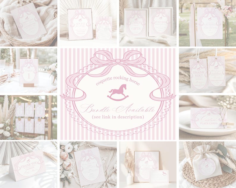 Pink Coquette Bow Rocking Horse 1st Birthday Milestone Banner Template ...