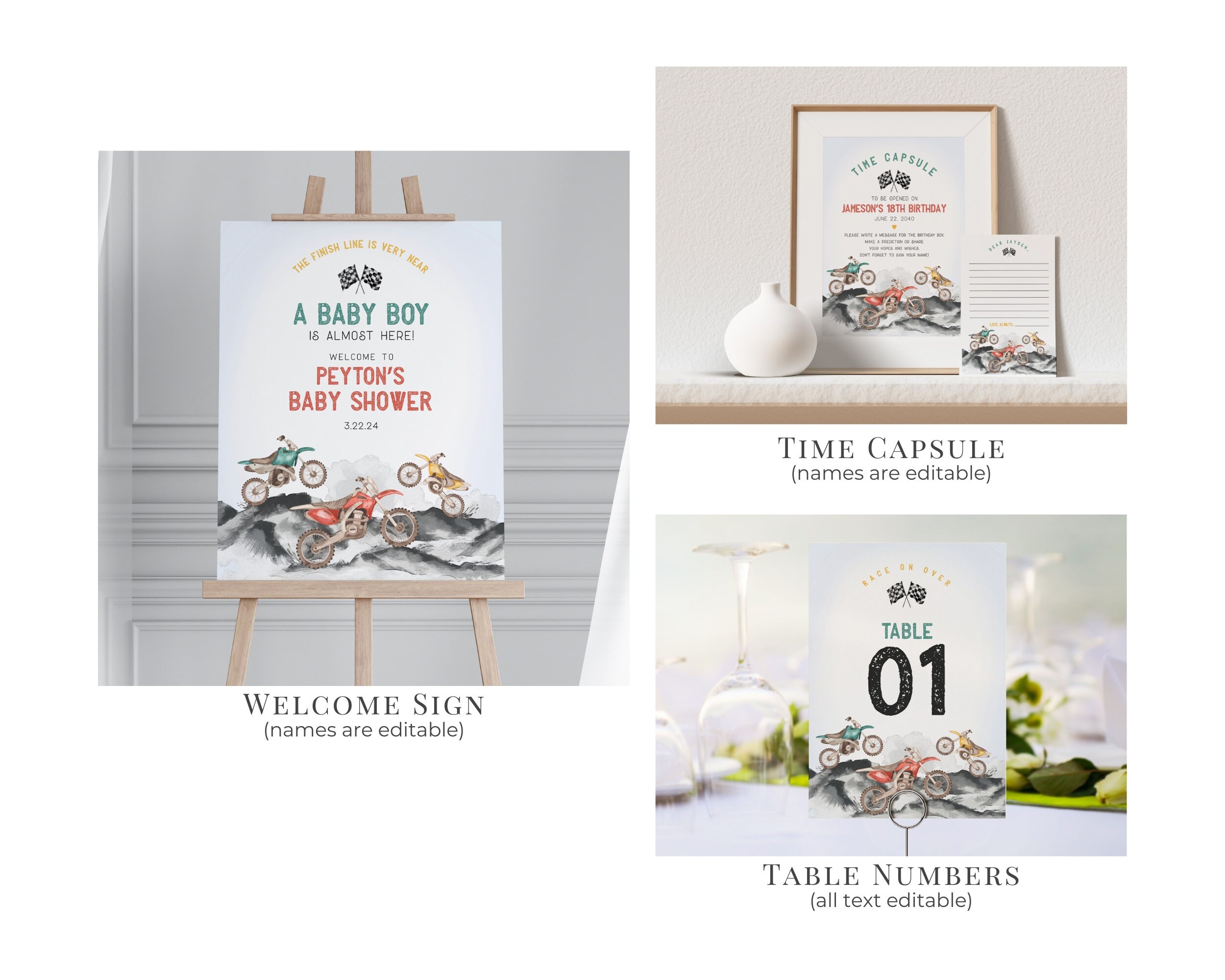Dirt Bike Baby Shower Bundle Printable Template, Race on Over Baby ...