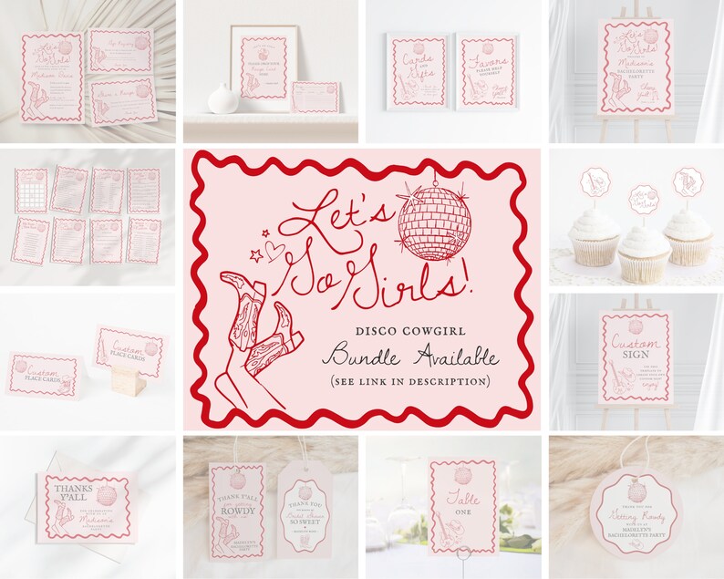 Disco Cowgirl Thank You Card Printable Template, Hand Drawn Rodeo Party ...
