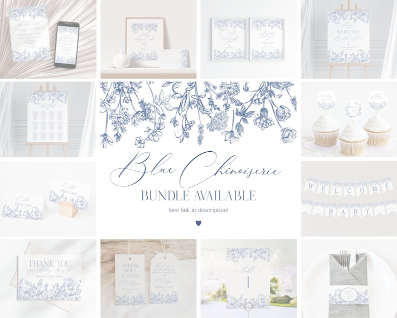 Blue Chinoiserie Baby Shower Welcome Sign Printable Template, Blue Baby ...