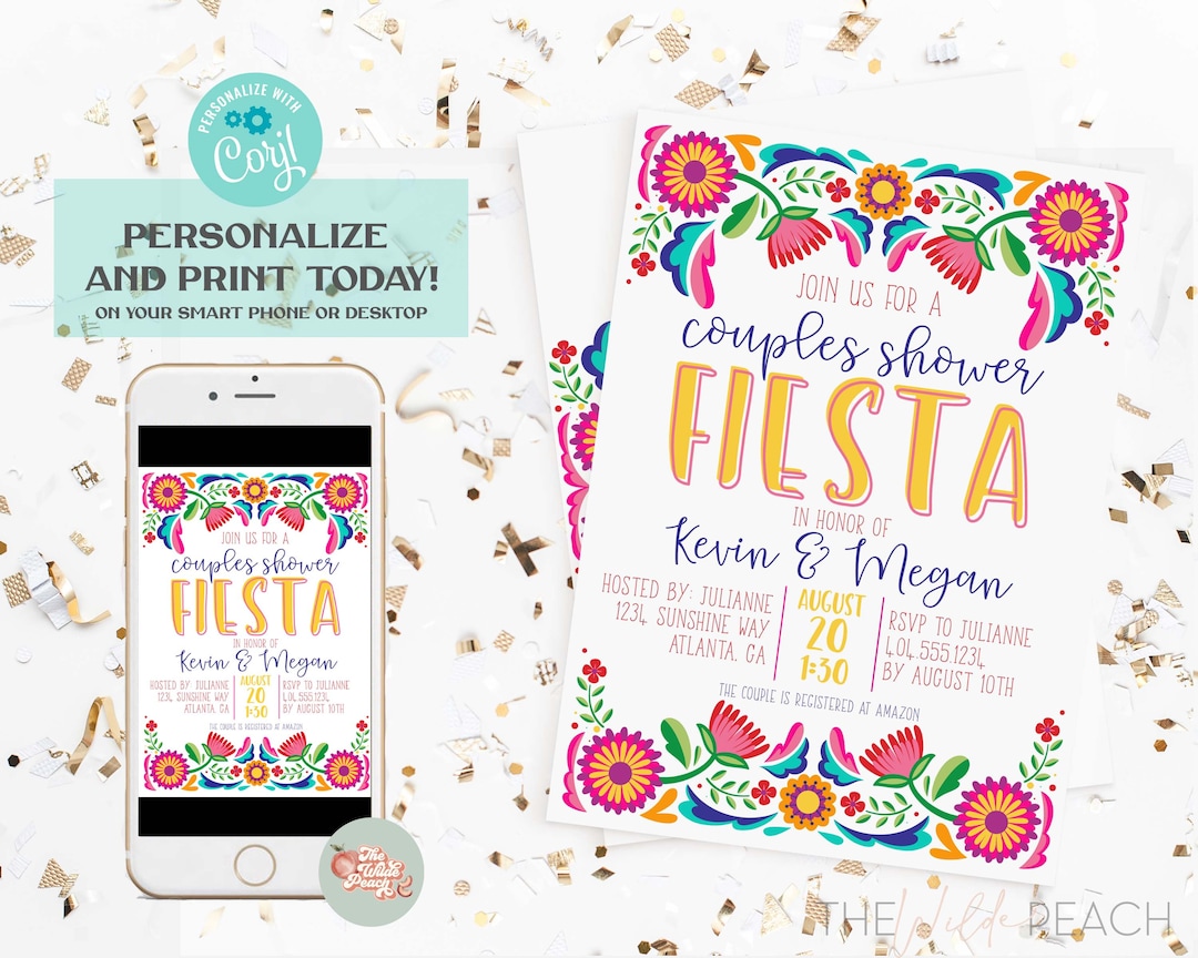 Fiesta Couples Shower Party Invitations Printable Template, Editable ...