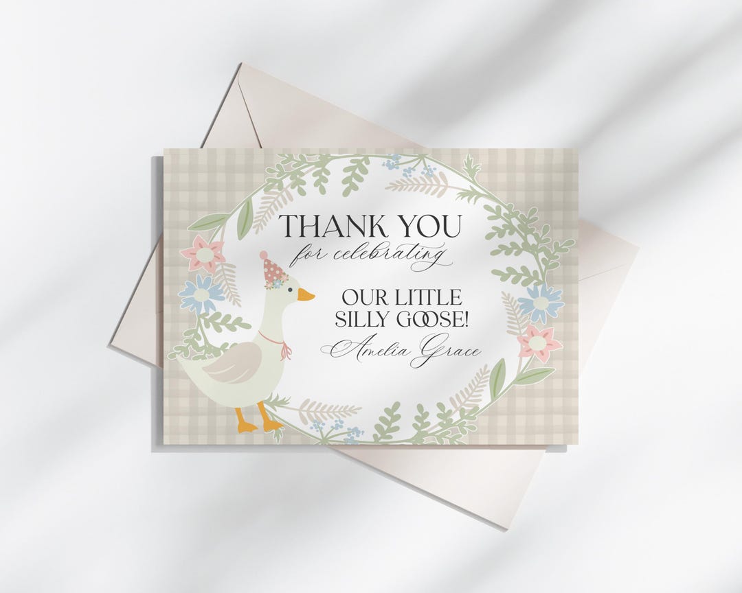 Beige Floral Silly Goose Thank You Card Printable Template, Little Duck ...