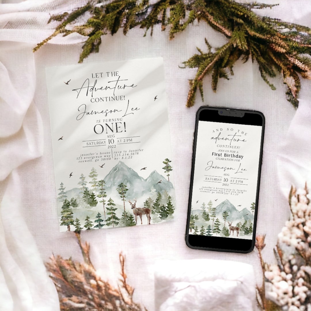 Forest Woodland Theme Birthday Party Invitation Template, Adventure ...
