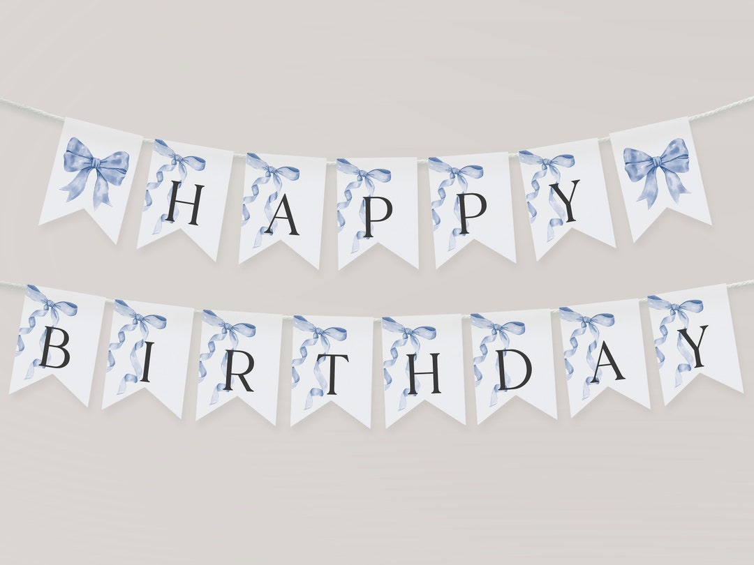 Blue Bow Birthday Banner Printable Template, Fancy Coquette Bow Theme ...
