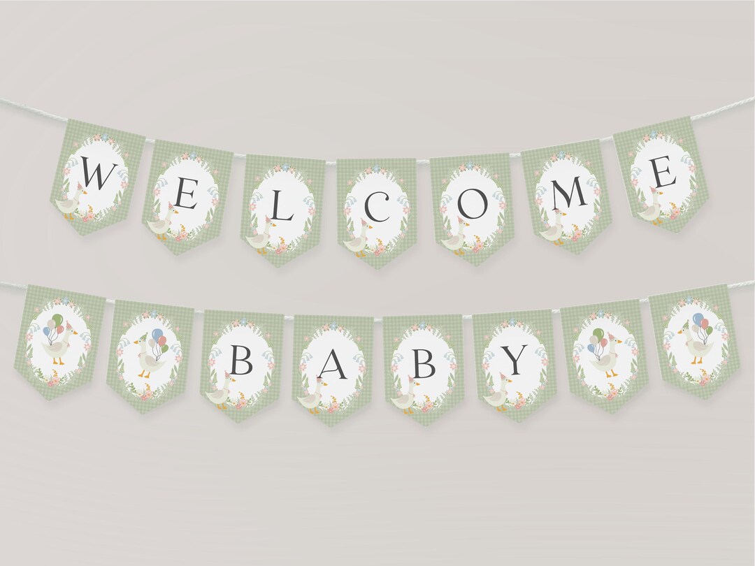 Plantilla imprimible de pancarta para baby shower con diseño de ganso ...