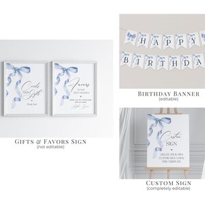 Blue Bow First Birthday Bundle Printable Template, Fancy Coquette Bow ...
