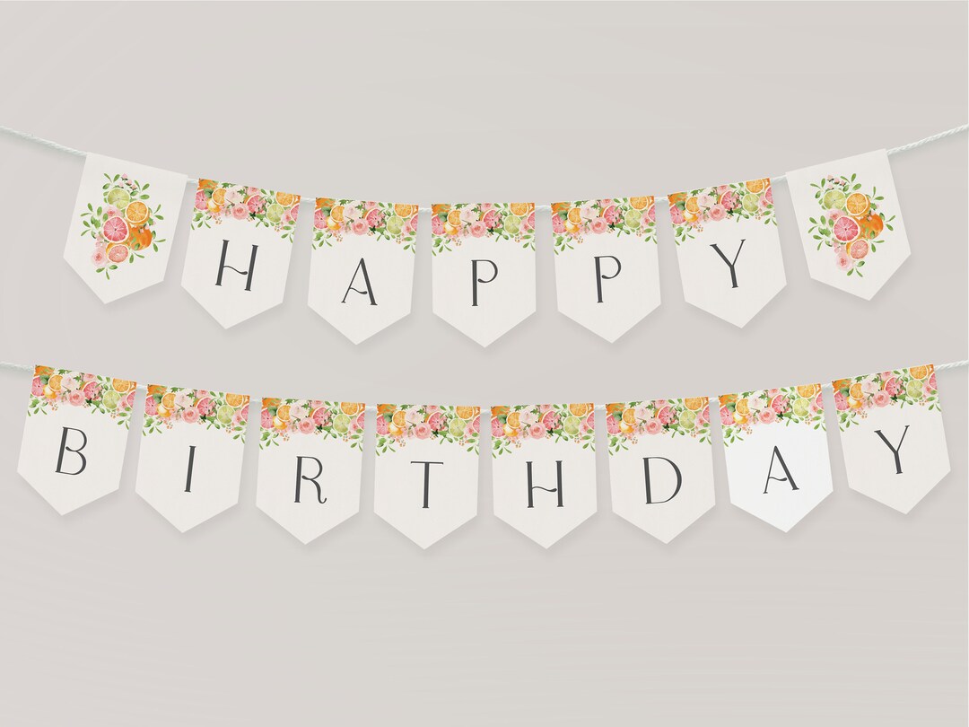 Pastel Citrus Happy Birthday Banner Printable Template, Little Cutie ...
