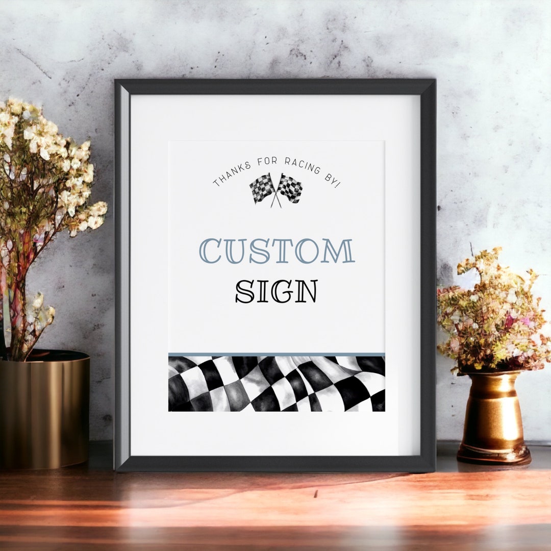 Blue Race Car Custom Sign Printable Template, Little Racer Baby Shower ...