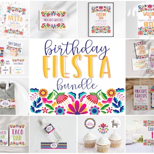 Fiesta Birthday Party Bundle Printable Template, Mexican Flowers ...