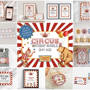 Circus Theme Birthday Party Bundle Template, Printable Gender Neutral ...