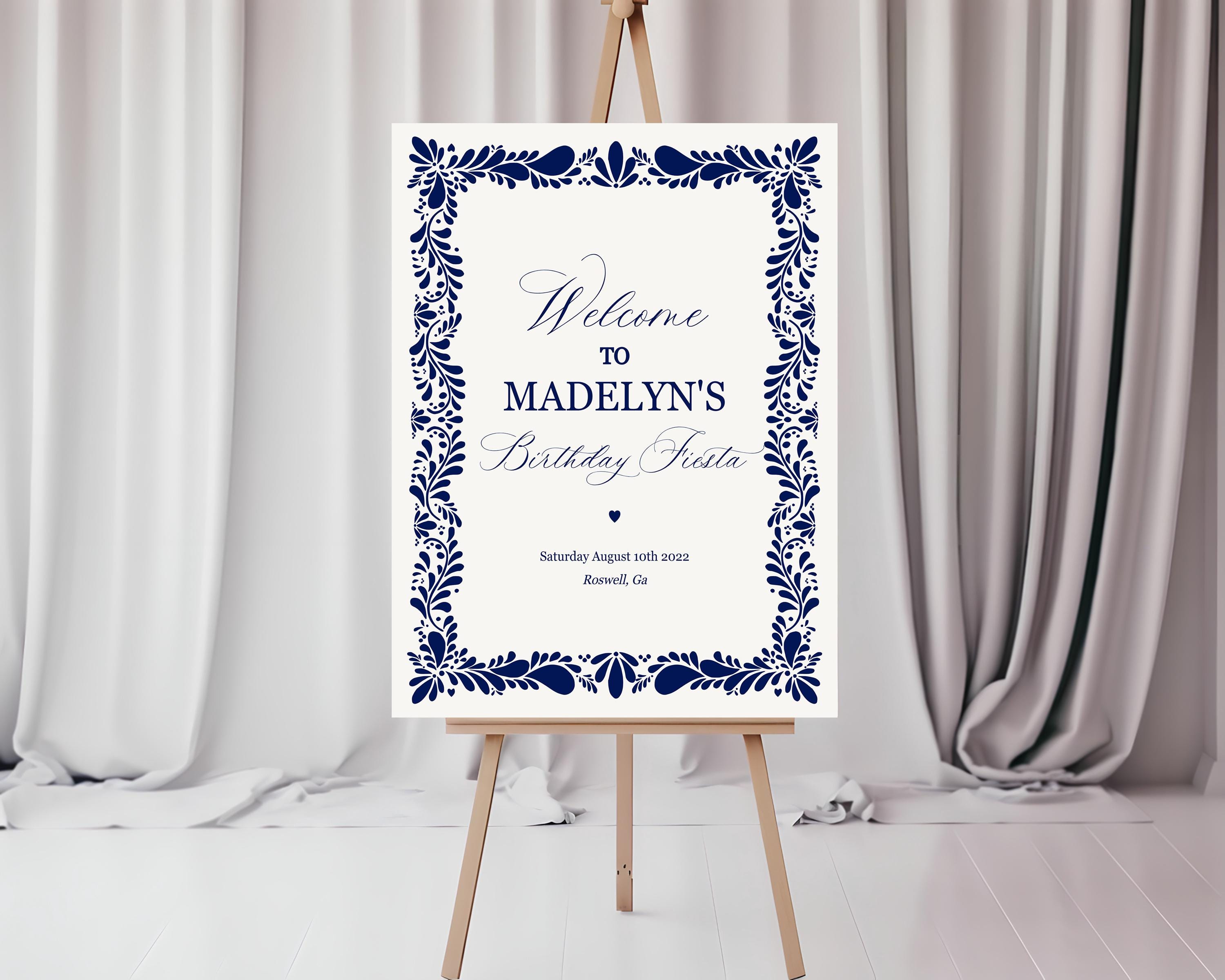 Blue Talavera Birthday Welcome Sign Printable Template, Spanish Tile ...
