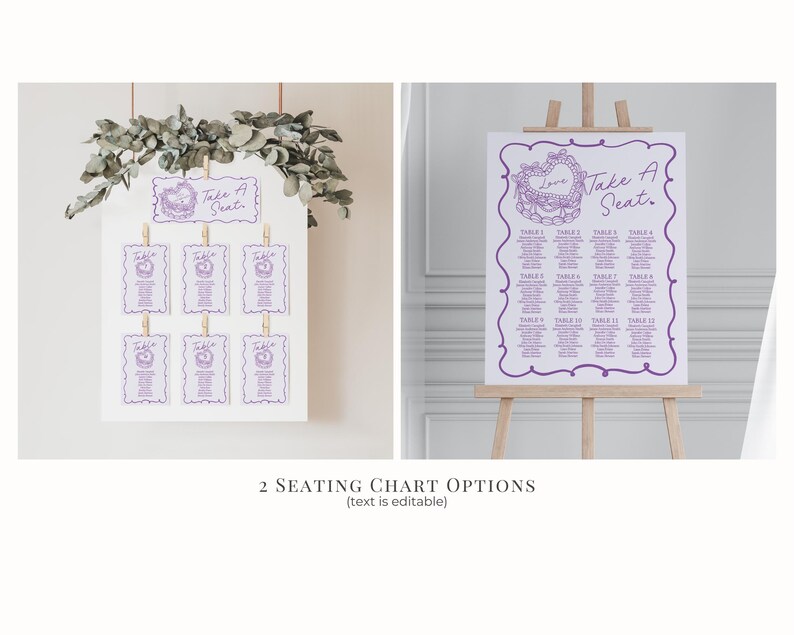 Purple Retro Heart Cake Seating Chart Cards Template, Birthday Lavender ...