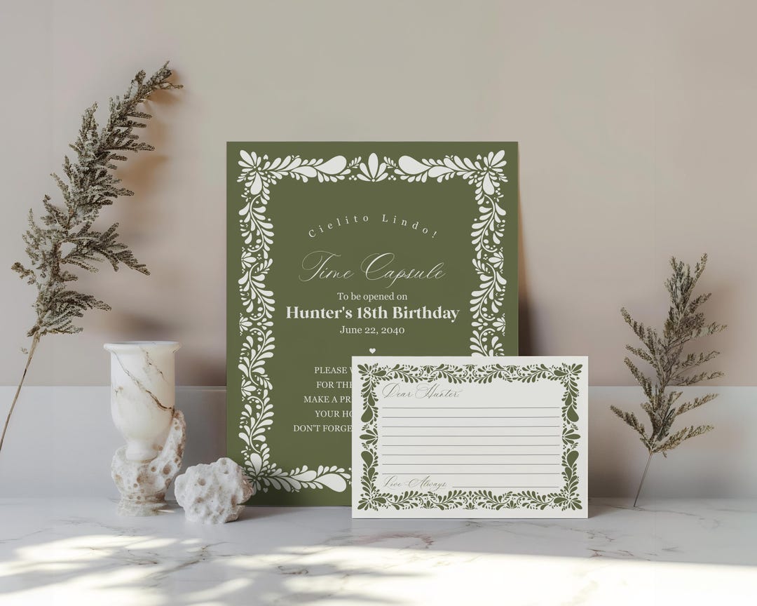 Green Talavera Time Capsule Printable Template, Olive Spanish Tile ...