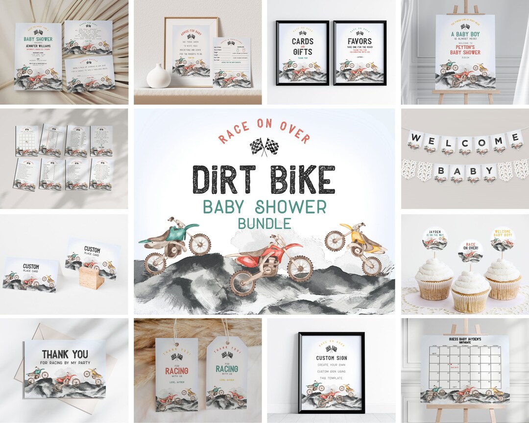 Dirt Bike Baby Shower Bundle Printable Template, Race on Over Baby ...