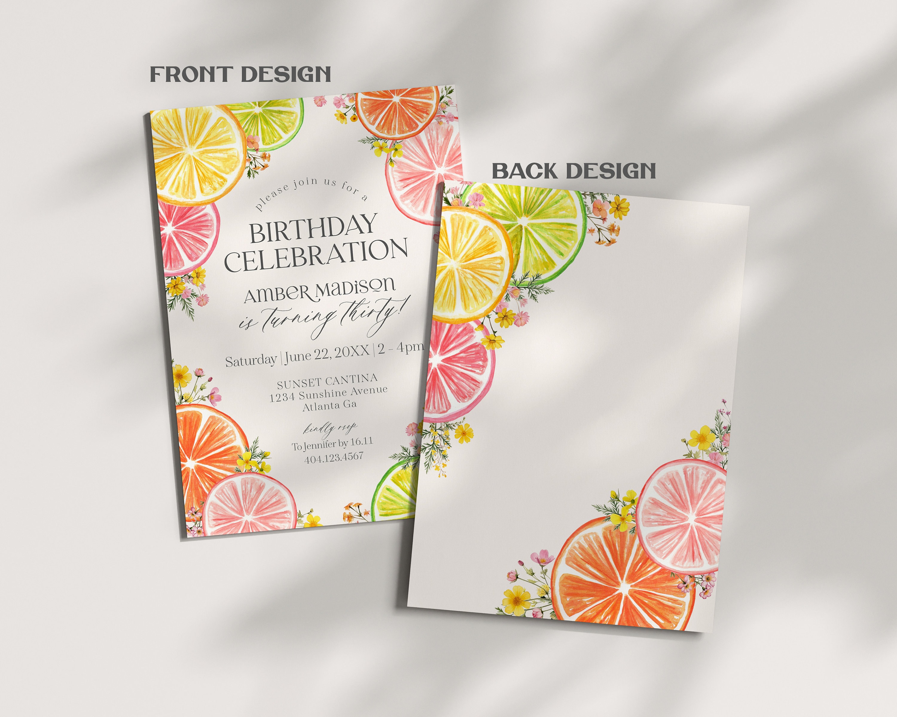 Citrus Floral Birthday Invitation Printable Template, Little Cutie ...
