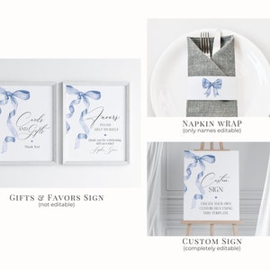 Blue Bow Birthday Bundle Printable Template, Fancy Coquette Bow Theme ...