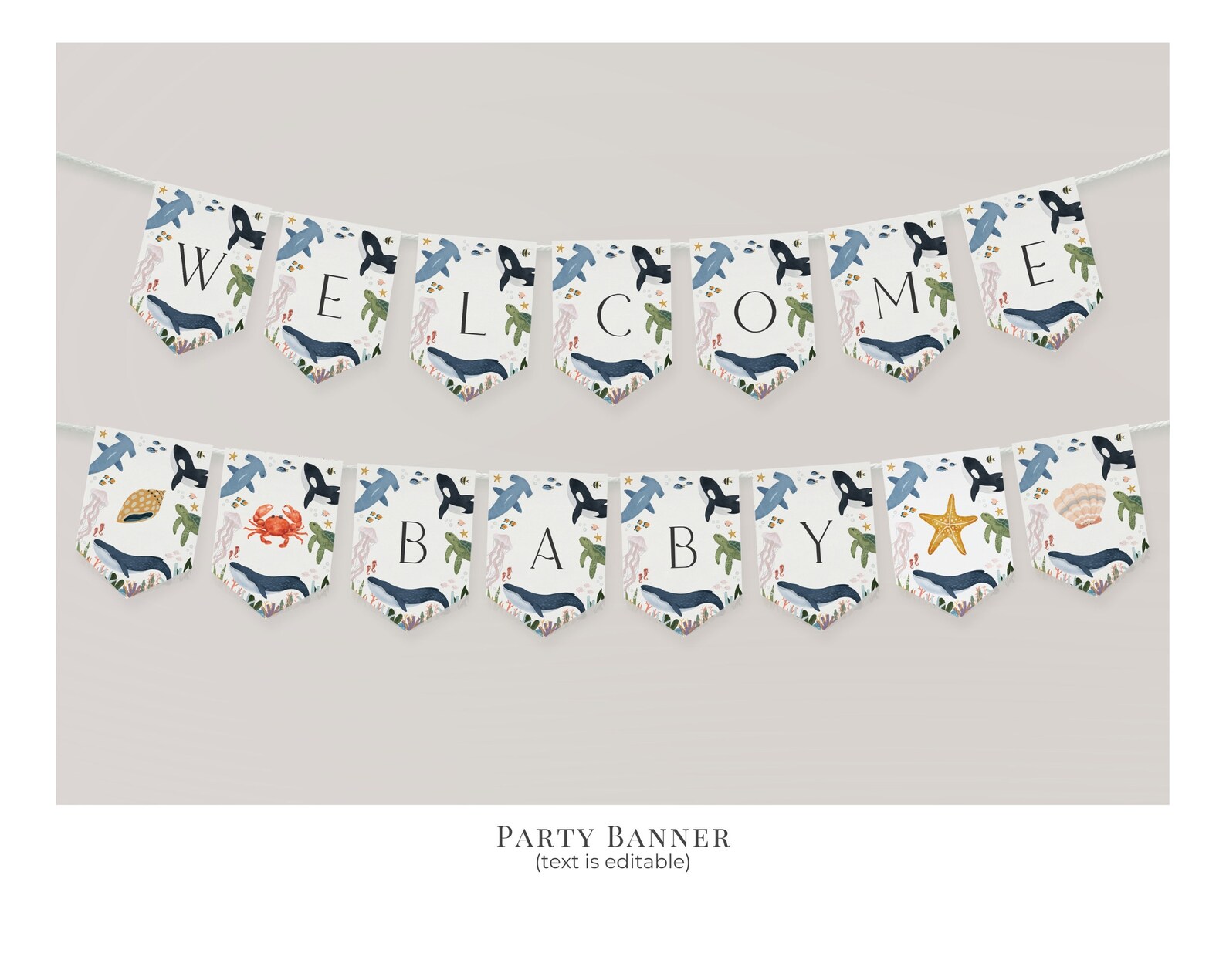 Under the Sea Baby Shower Banner Printable Template, Nautical Ocean ...