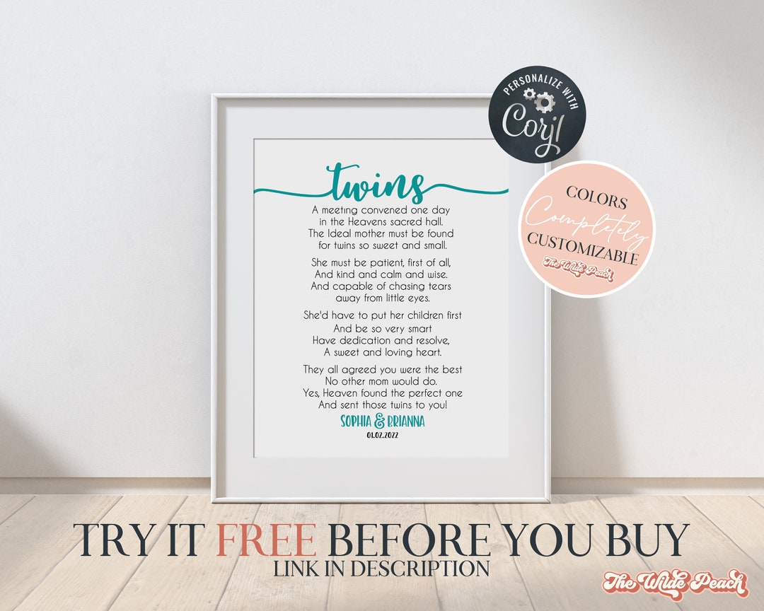 Twins Poem Printable, Twin Nursery Decor, Instant Download ...