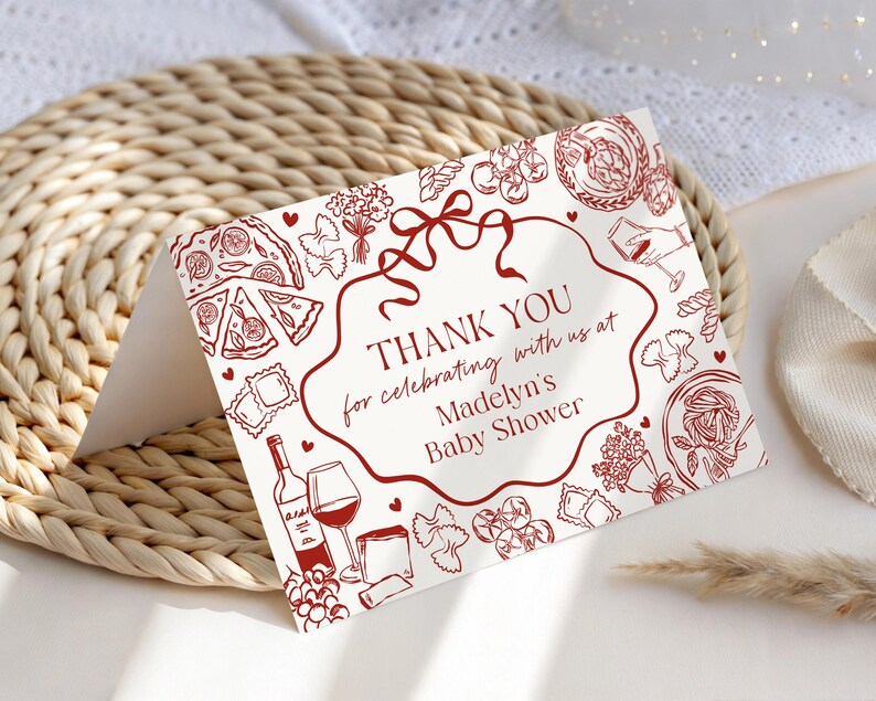 Red Pasta Thank You Card Printable Template, Special Delivery Baby ...
