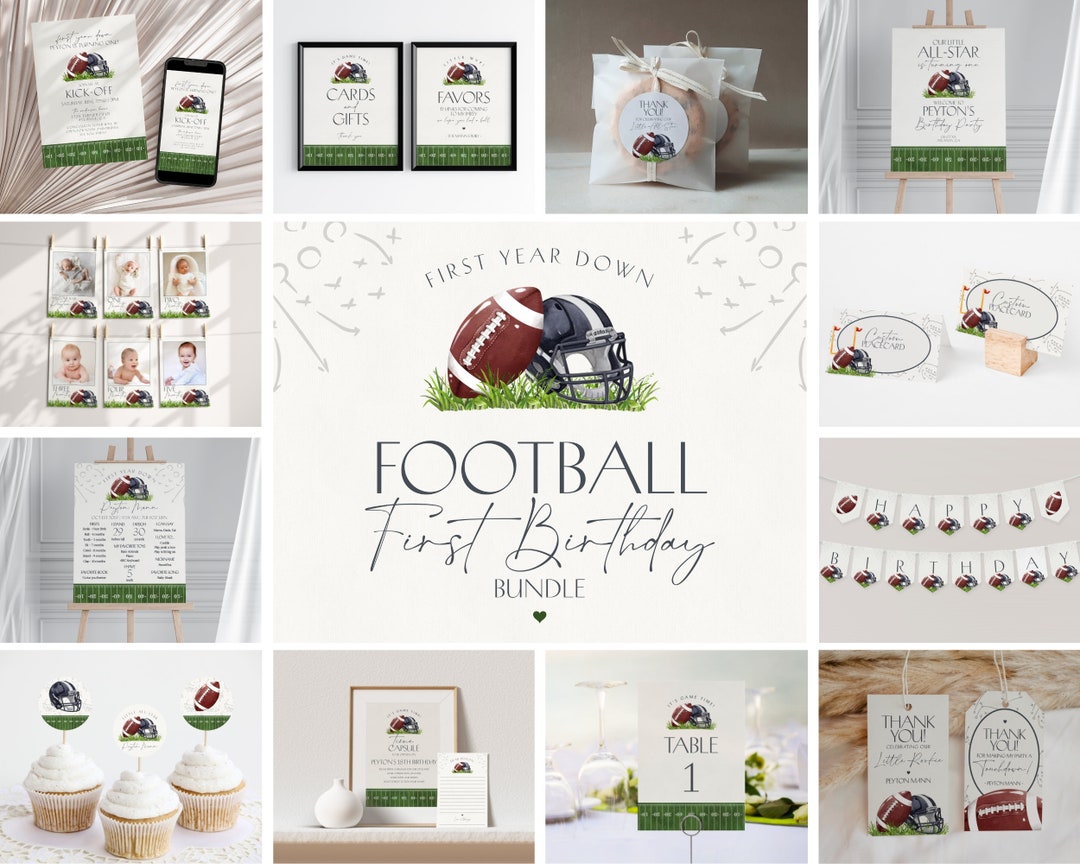 Football First Year Down Birthday Bundle Template, Little All-star ...