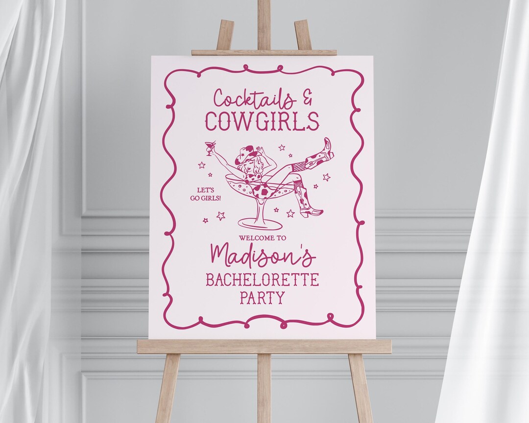 Pink Cocktails and Cowgirls Bachelorette Welcome Sign Template, Western ...