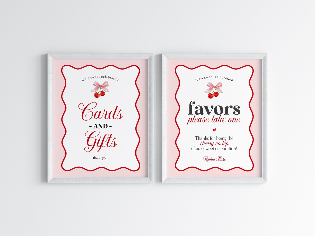 Cherry Sweet Cards & Gifts and Favors Sign Printable Template, Cherry ...