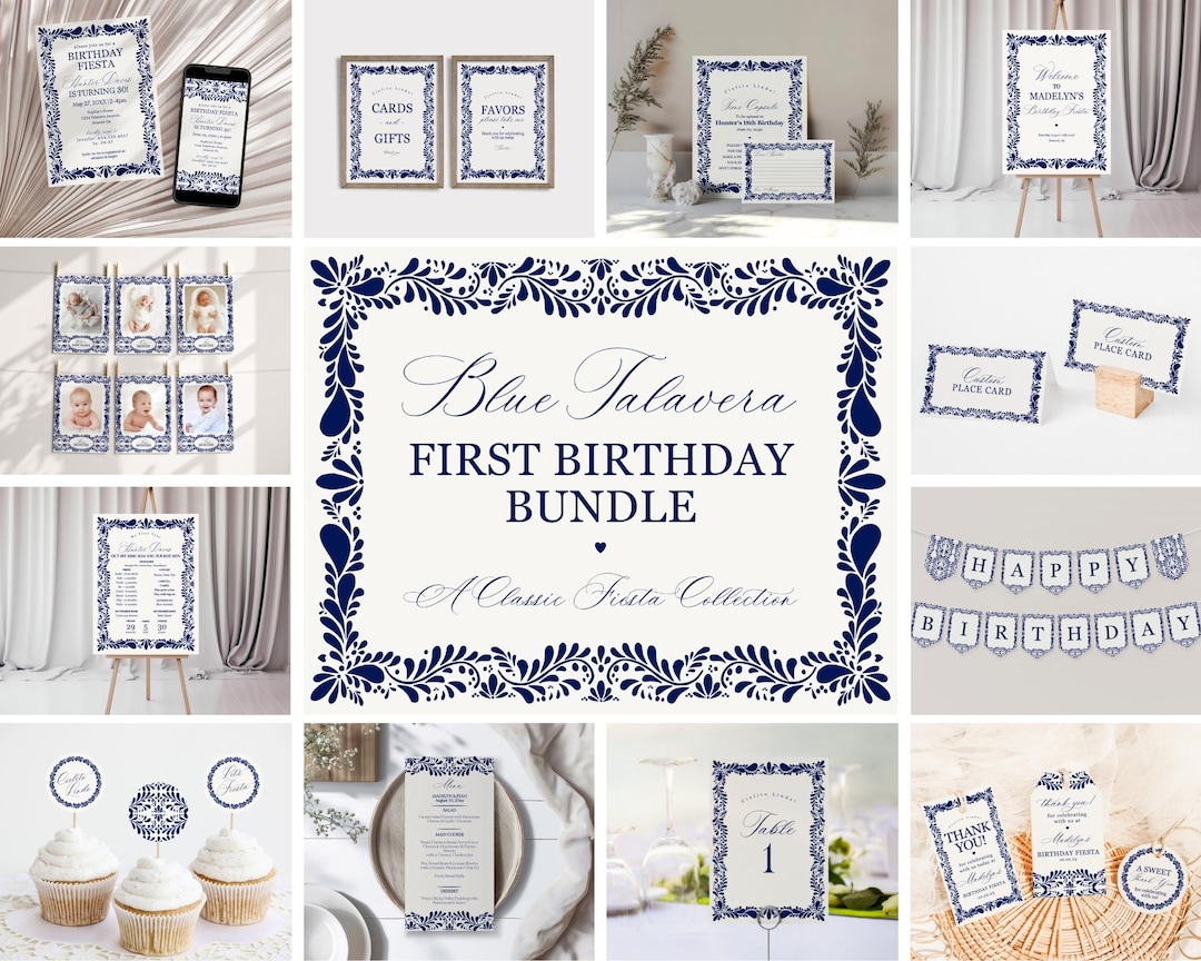Blue Talavera First Birthday Bundle Printable Template, Spanish Tile ...