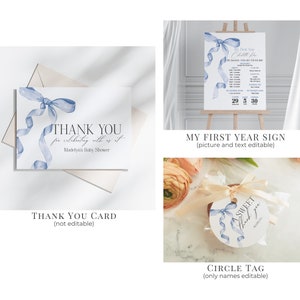 Blue Bow First Birthday Bundle Printable Template, Fancy Coquette Bow ...
