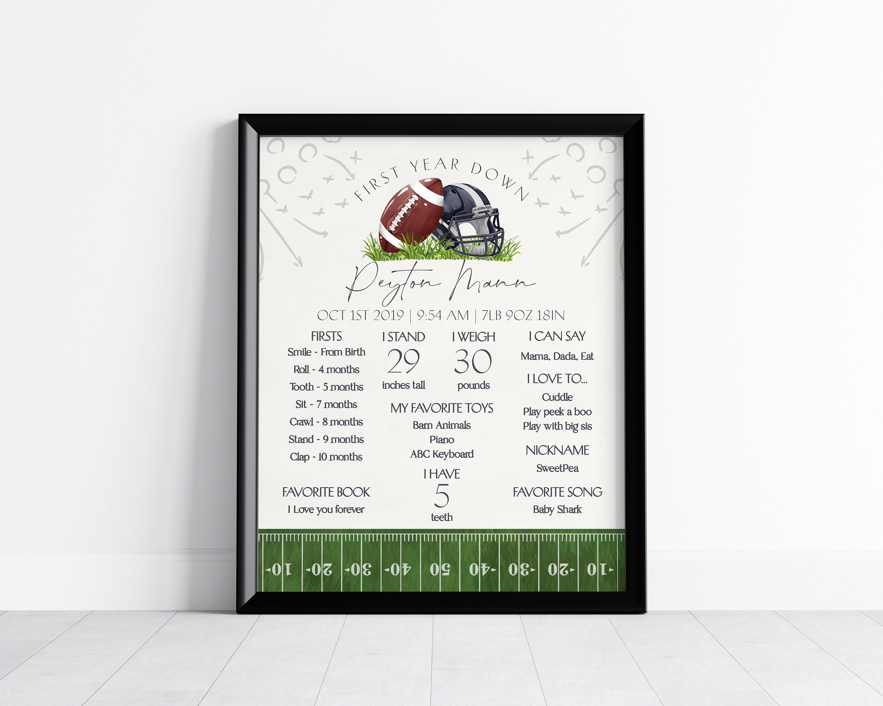Football First Year Down Milestone Sign Printable Template, Little All ...