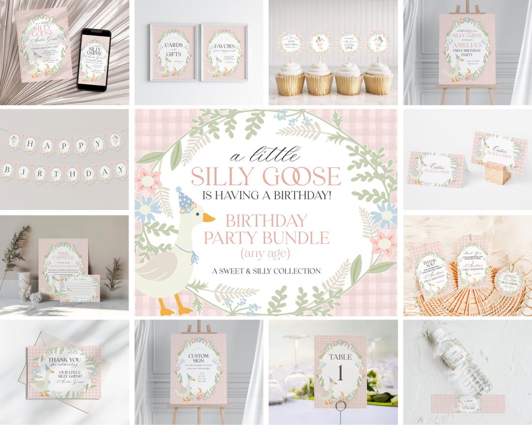 Pink Floral Silly Goose Birthday Bundle Printable Template, Little Duck ...