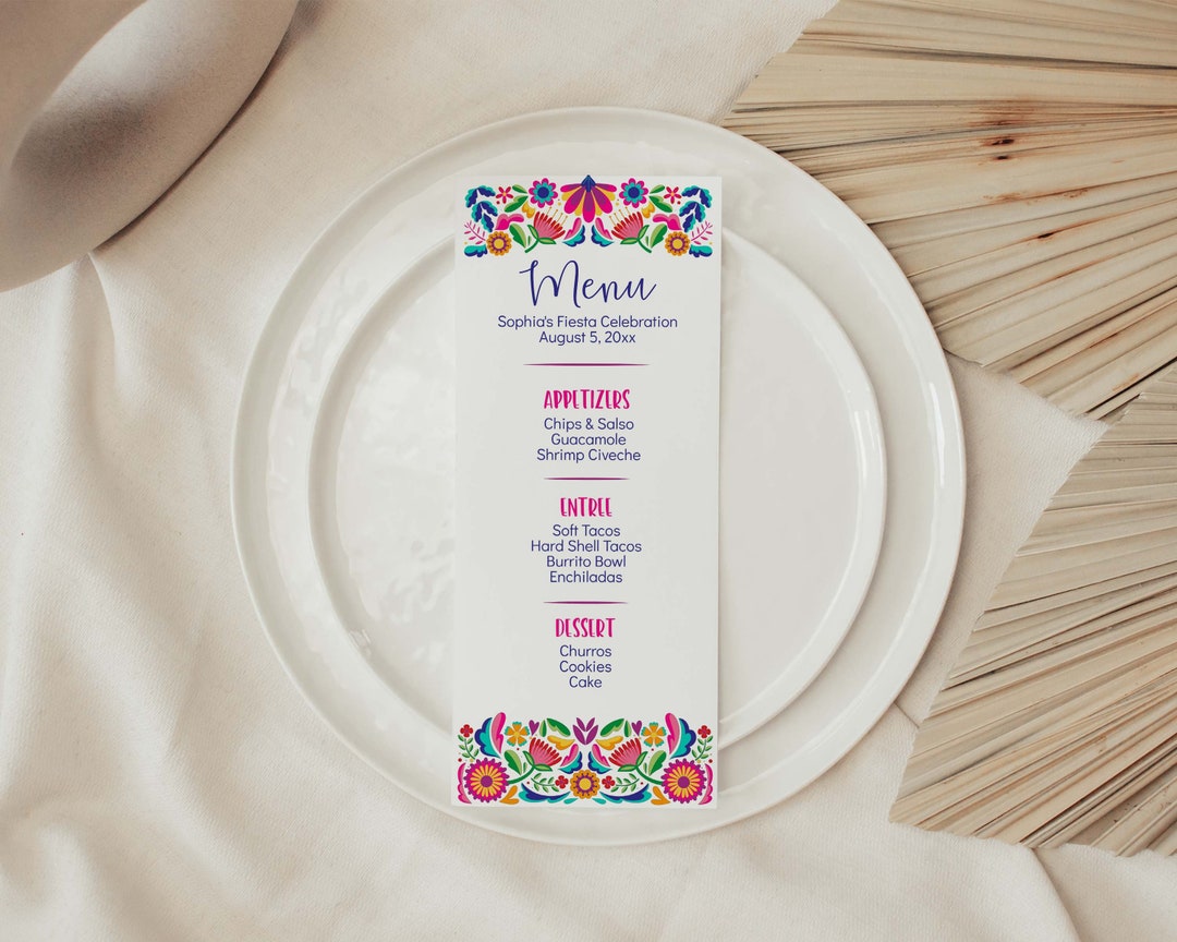 Fiesta Printable Template Menu, Birthday Party Decor for Graduation ...