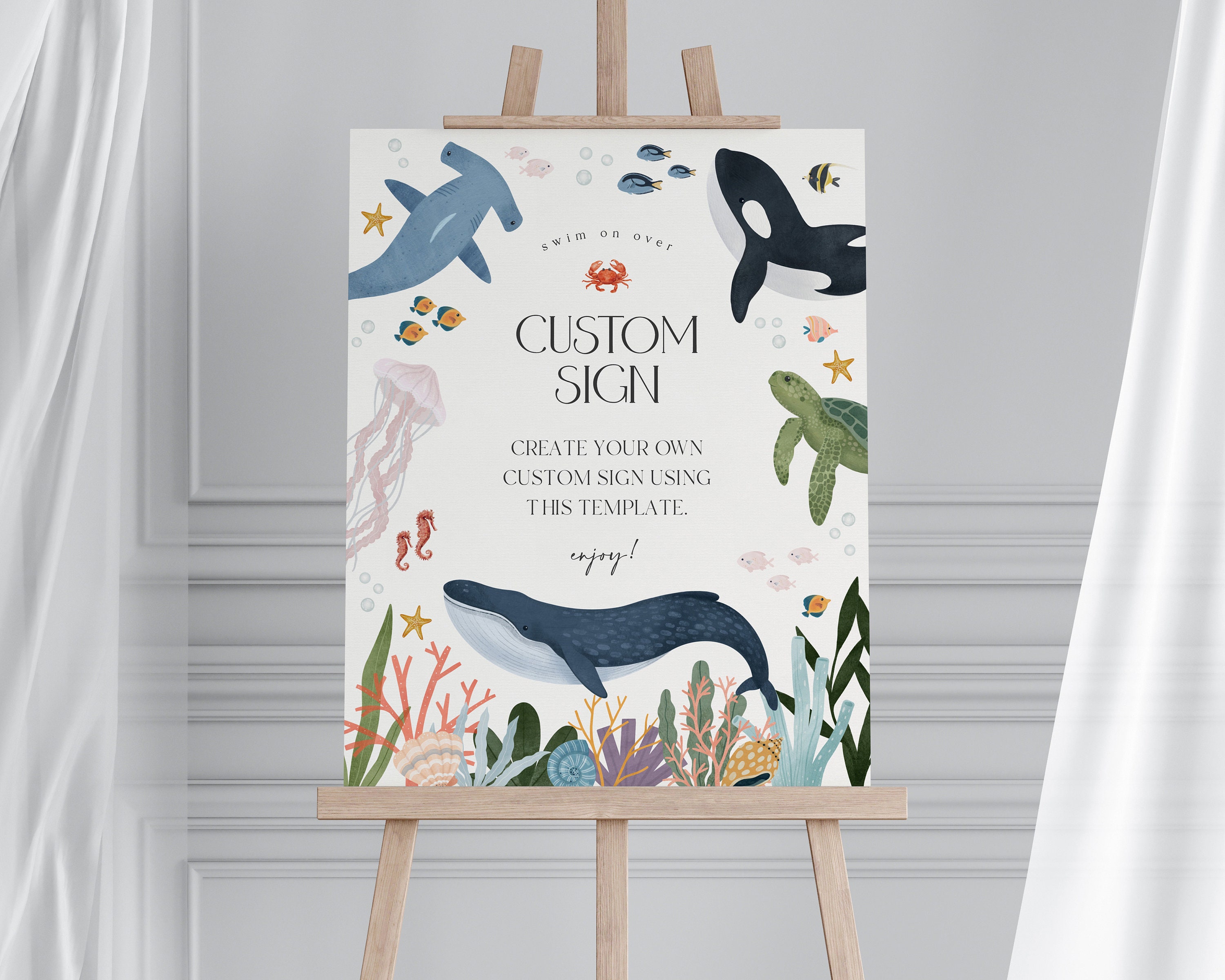 Under the Sea Custom Sign Printable Template, One-der the Sea First ...