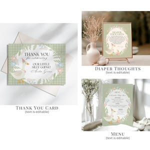 Green Floral Silly Goose Baby Shower Bundle Printable Template, Little ...