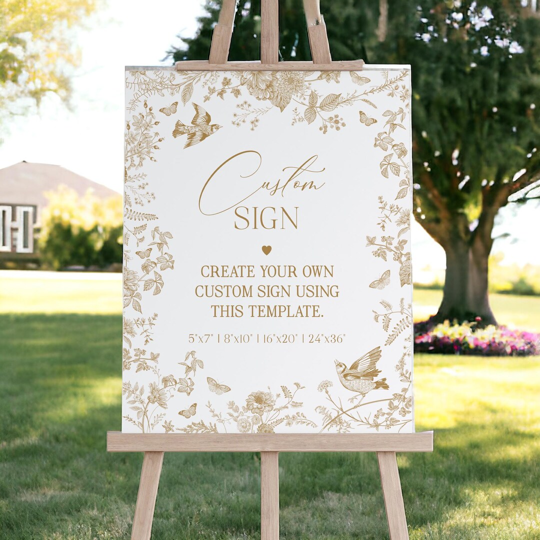 Gold Toile De Jouy Custom Sign Printable Party Decor for Baby or Bridal ...