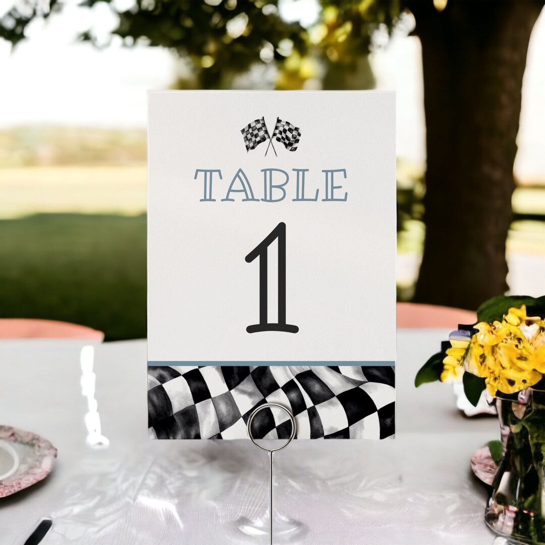 Blue Race Car Table Number Printable Template, Little Racer Baby Shower ...