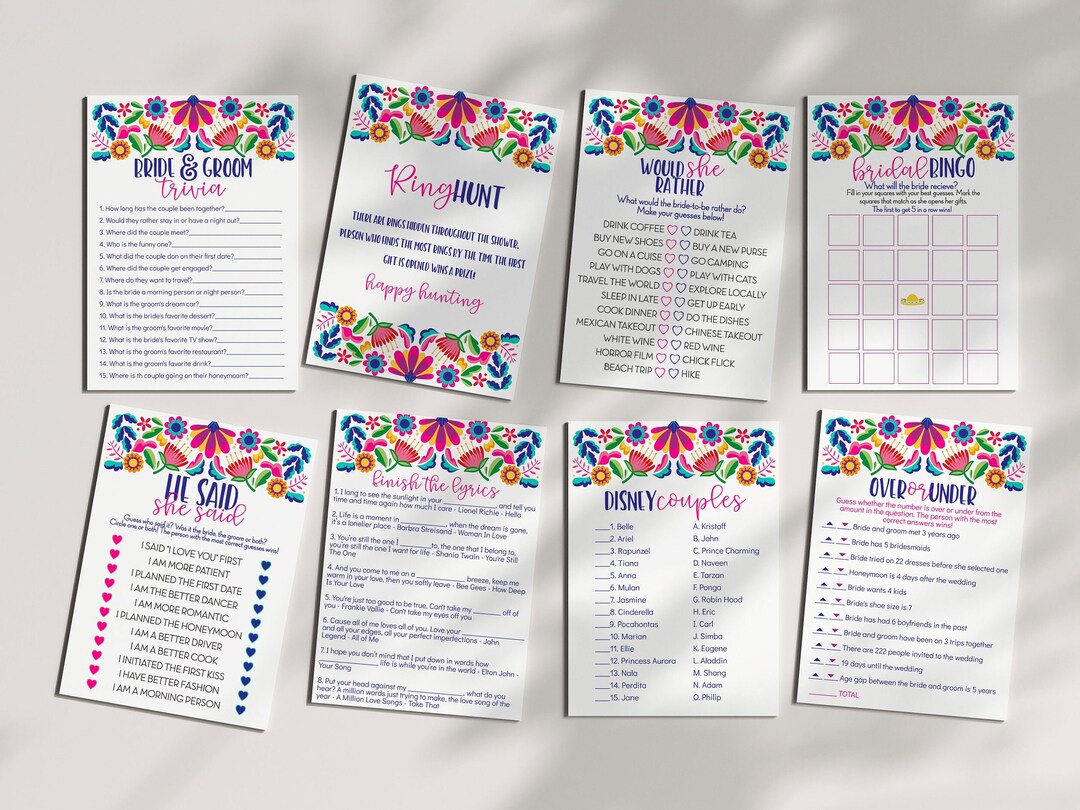 Fiesta Bridal Shower Games Bundle, Bridal Shower Games Template ...