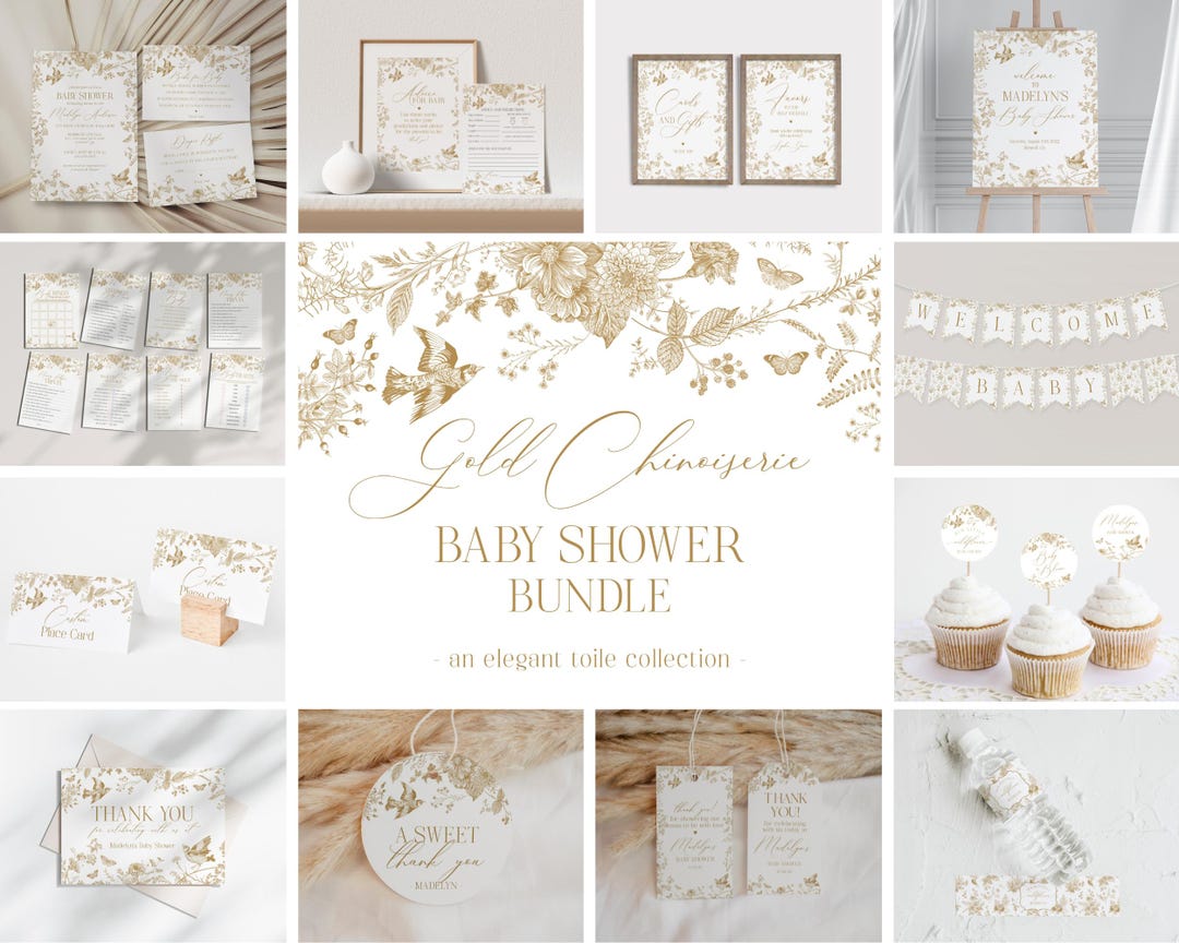 Gold Toile De Jouy Baby Shower Printable Bundle, Gold Vintage ...