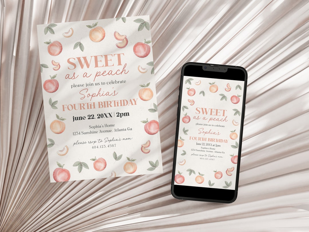Sweet as a Peach Birthday Invitation and Invite Template, Peach Invite ...