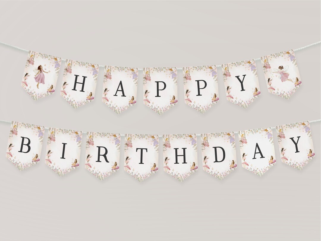 Fairy Happy Birthday Banner Printable Template, Enchanted Garden ...